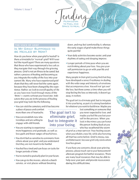 Bereavement Newsletter for Hospice, Funeral Homes: Tending Grief ...
